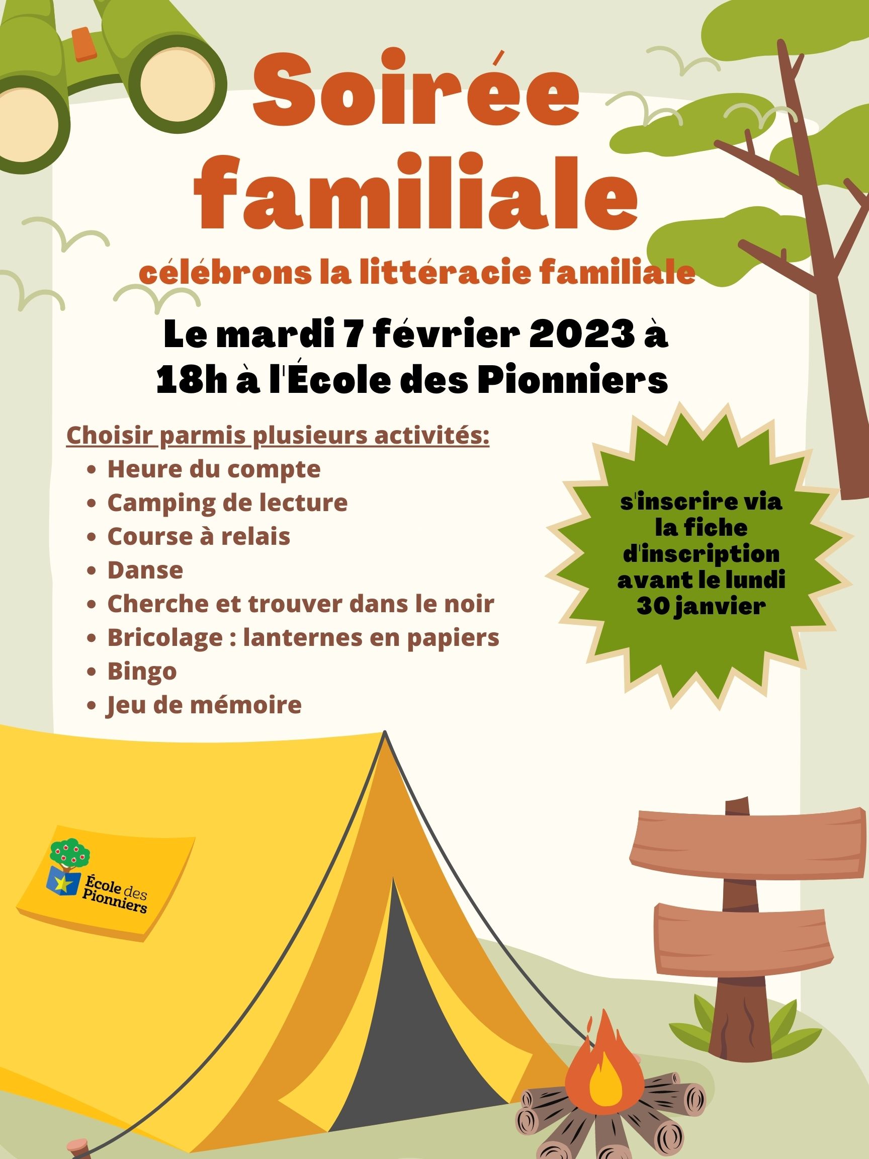 Soirée familiale - L'alphabétisation familiale - École des Pionniers